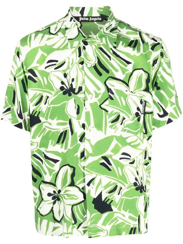Palm Angels Floral-print Short-sleeved Shirt - Green