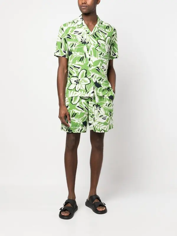 Palm Angels Floral Print Logo Waistband Shorts