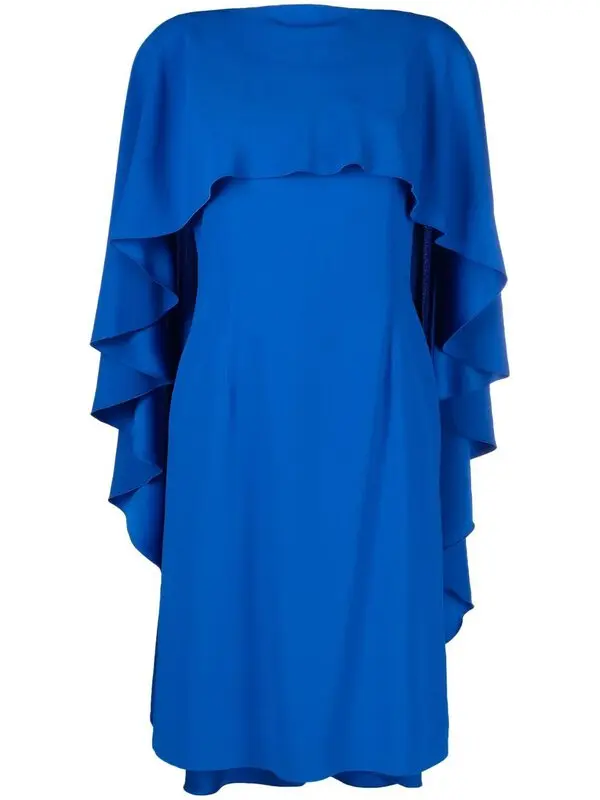Alberta Ferretti Ruffle-detail Round-neck Dress - Blue
