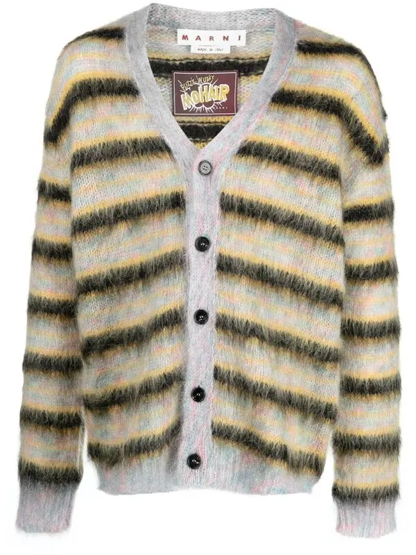 Marni Striped Mohair-blend Cardigan - Yellow