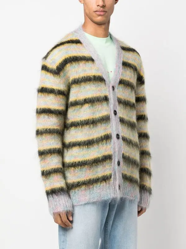 Marni Striped Mohair-blend Cardigan - Yellow