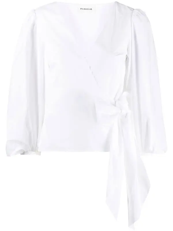 P.a.r.o.s.h Side-tie Crop-sleeve Blouse - White