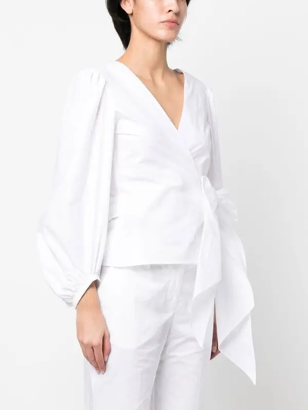 P.a.r.o.s.h Side-tie Crop-sleeve Blouse - White