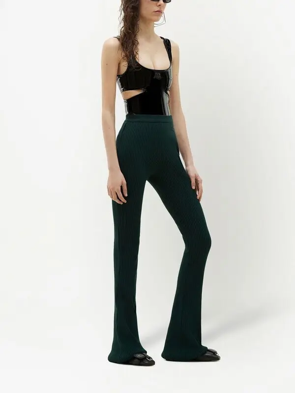 COURREGES Ribbed Flared-leg Trousers - Black