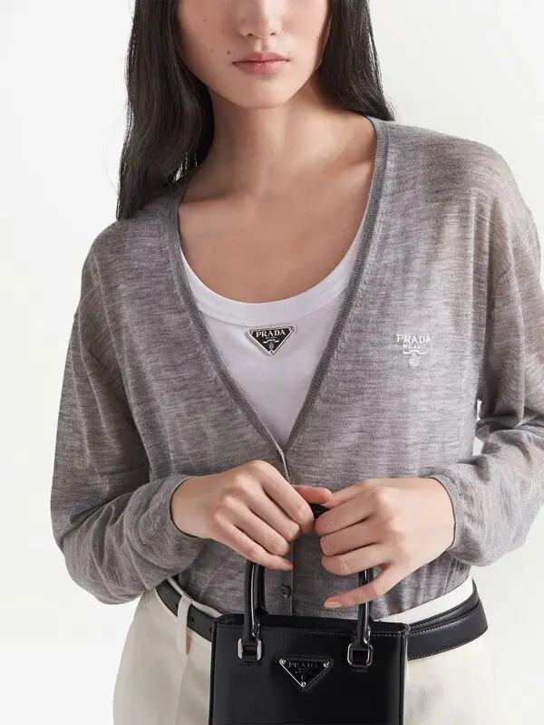 Prada Logo-embroidered Cashmere-silk Cardigan