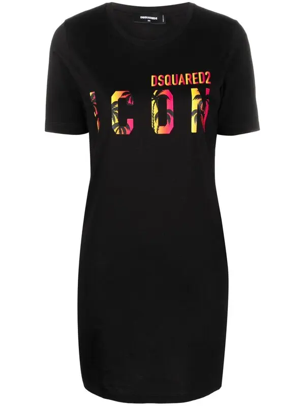 Dsquared2 Icon Sunset Palm T-shirt Dress - Black