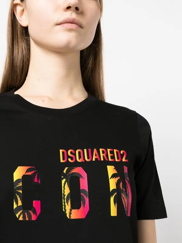Dsquared2 Icon Sunset Palm T-shirt Dress - Black