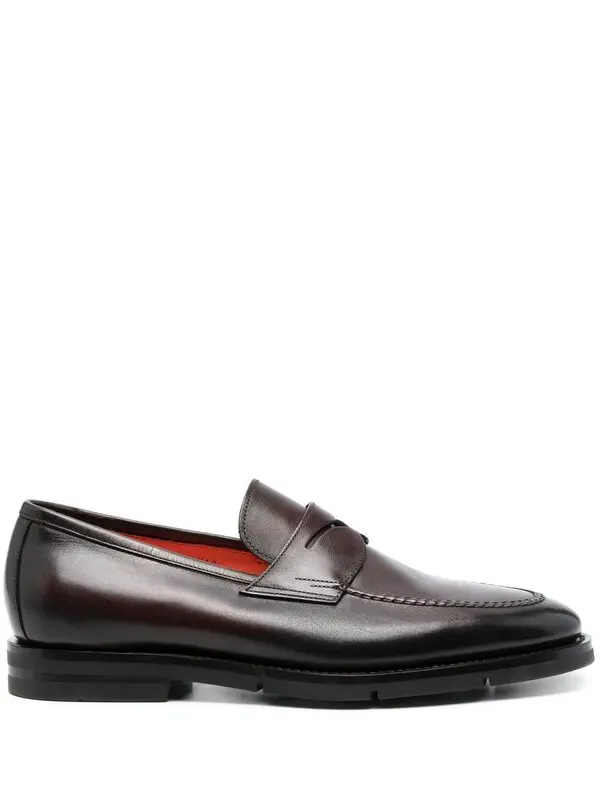 Santoni Leather Penny Loafers - Red