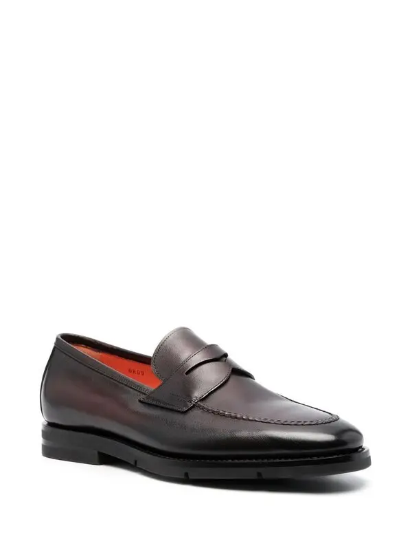 Santoni Leather Penny Loafers - Red