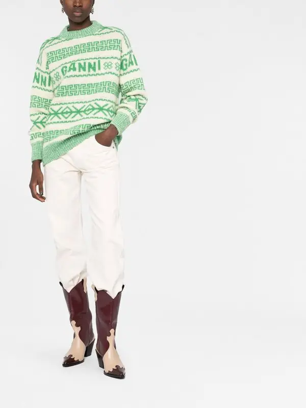 GANNI Organic Wool Intarsia-knit Jumper - Green