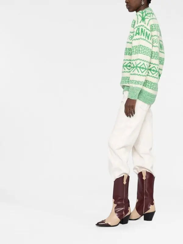 GANNI Organic Wool Intarsia-knit Jumper - Green