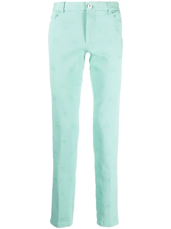 Philipp Plein Straight-leg Trousers With Skull Embroidery - Blue