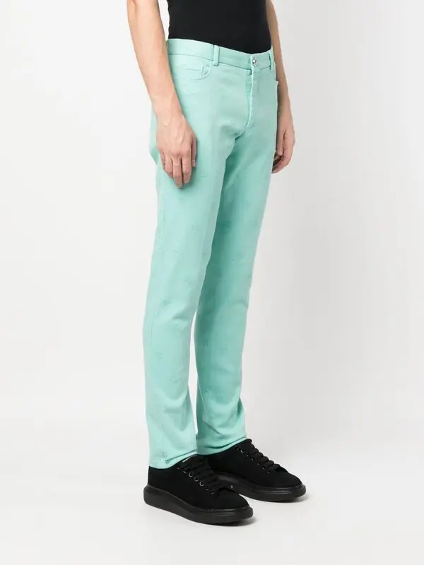 Philipp Plein Straight-leg Trousers With Skull Embroidery - Blue