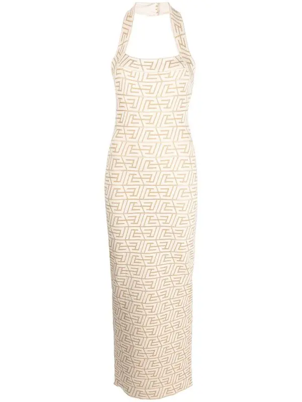 Balmain Logo-jacquard Halterneck Midi Dress