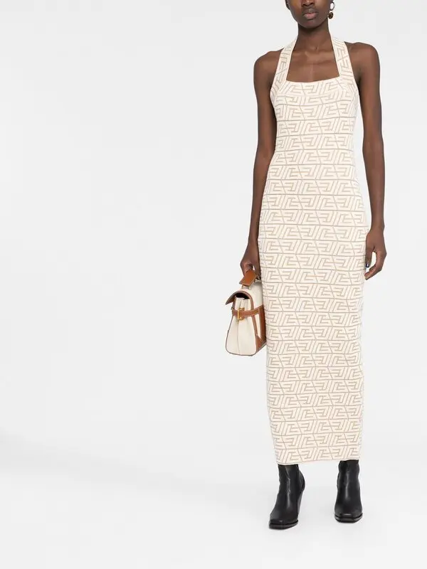 Balmain Logo-jacquard Halterneck Midi Dress
