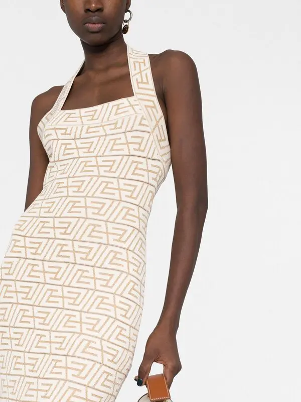 Balmain Logo-jacquard Halterneck Midi Dress