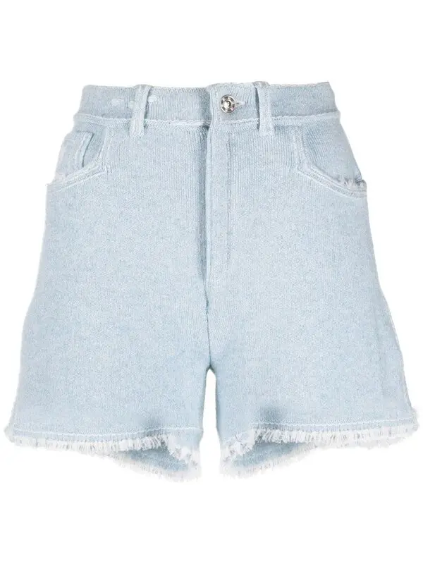 BARRIE Fine-knit Fringe-detail Shorts - Blue