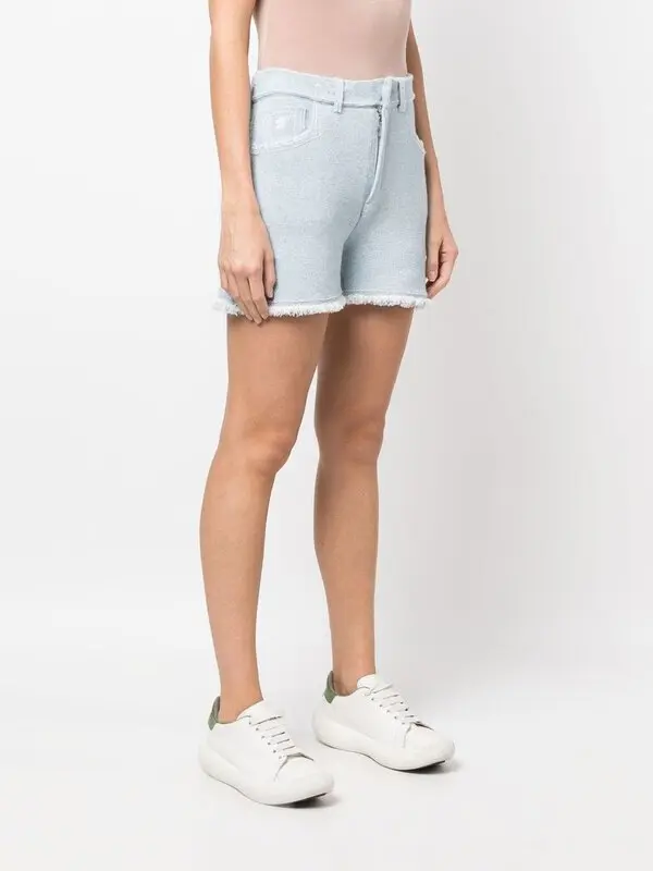 BARRIE Fine-knit Fringe-detail Shorts - Blue