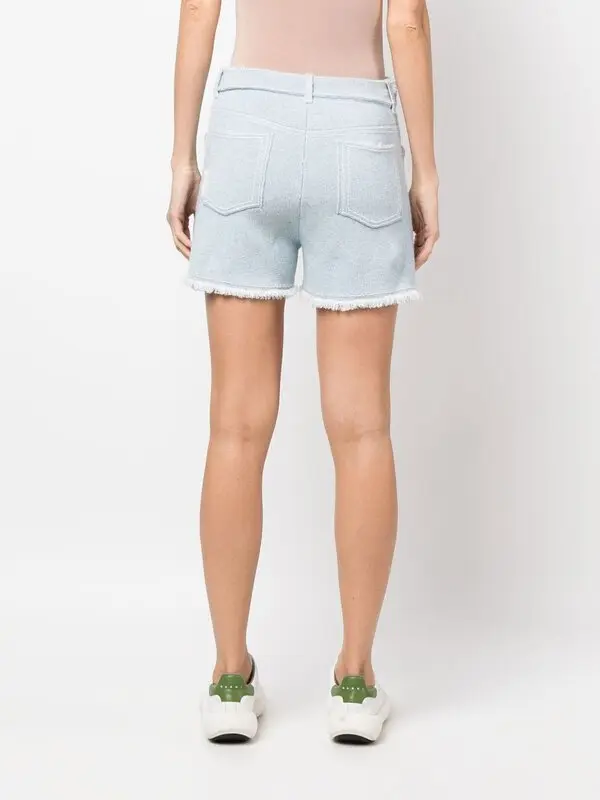 BARRIE Fine-knit Fringe-detail Shorts - Blue
