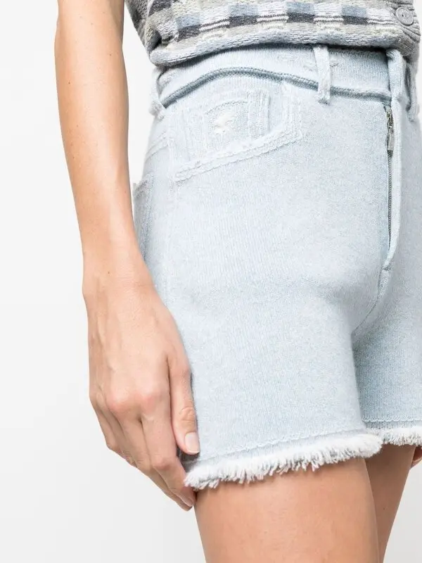 BARRIE Fine-knit Fringe-detail Shorts - Blue