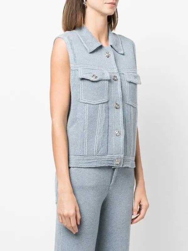 BARRIE Knitted Sleeveless Jacket - Blue