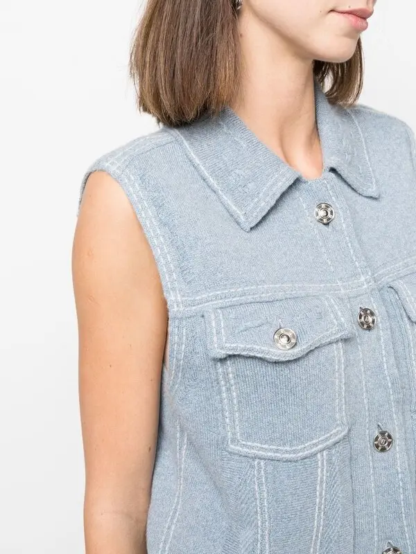 BARRIE Knitted Sleeveless Jacket - Blue