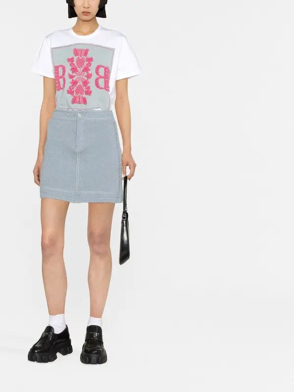 BARRIE Contrast-stitch Mini Skirt - Blue