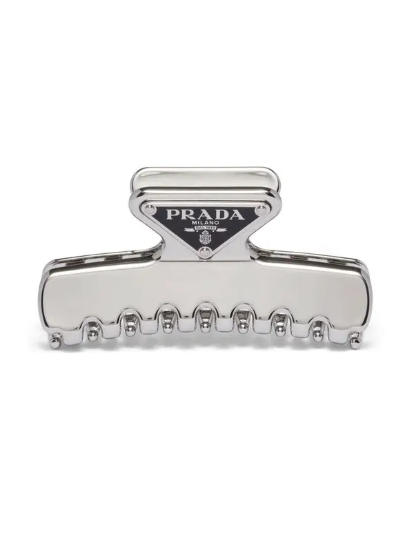 Prada Triangle-logo Claw Clip - Silver