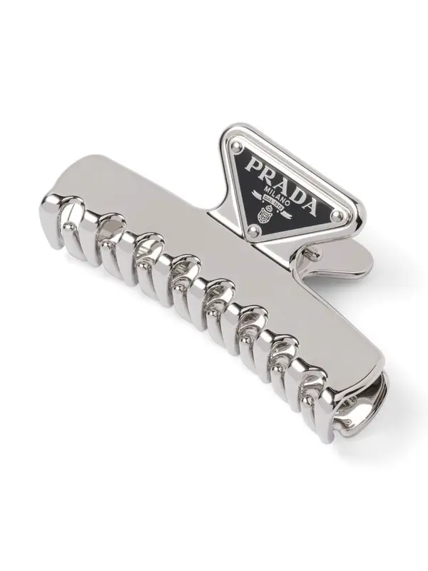 Prada Triangle-logo Claw Clip - Silver