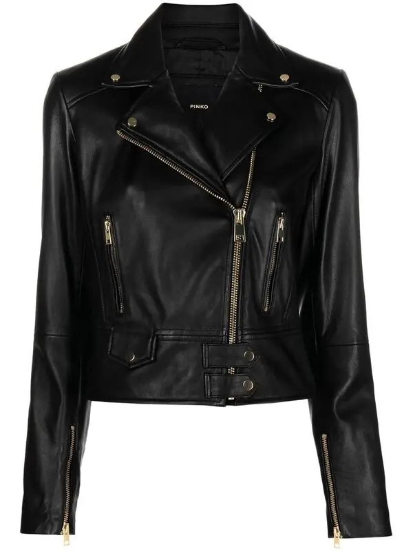 Pinko Cropped Leather Biker Jacket