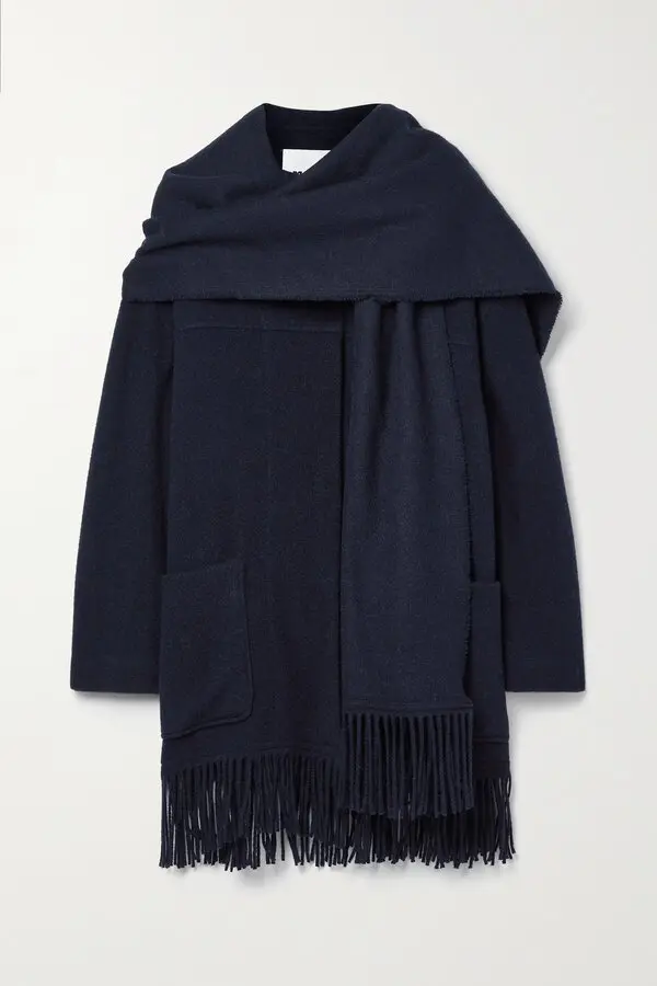 Marant Étoile Faty Scarf-detailed Fringed Wool-blend Coat