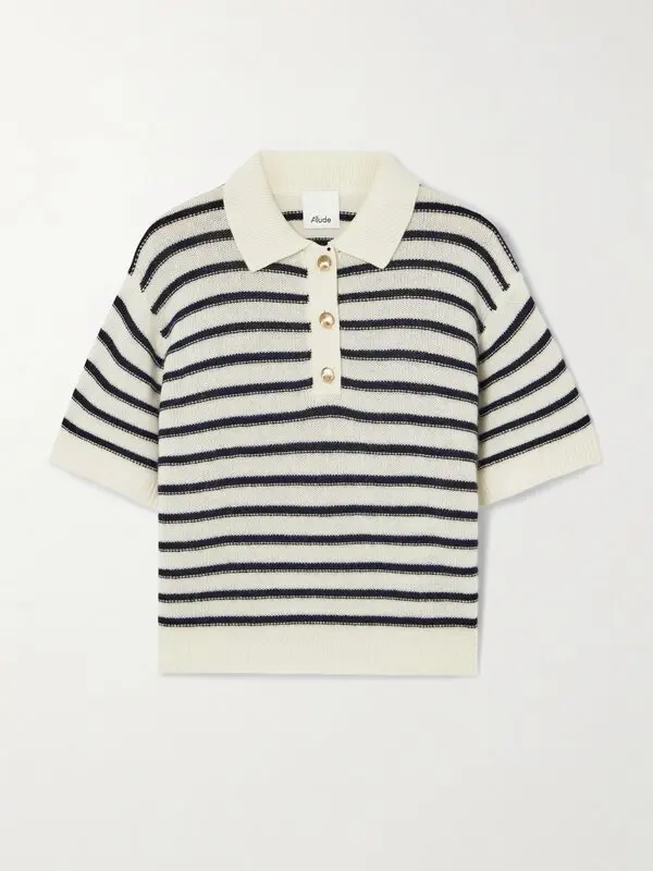 ALLUDE Striped Wool And Cashmere-blend Polo Sweater - Blue