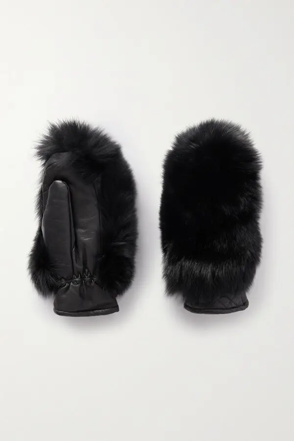 Goldbergh Hill Faux Fur And Leather Mittens - Black