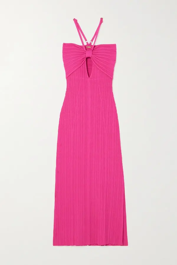 Cult Gaia Elfreda Cutout Ribbed-knit Halterneck Midi Dress