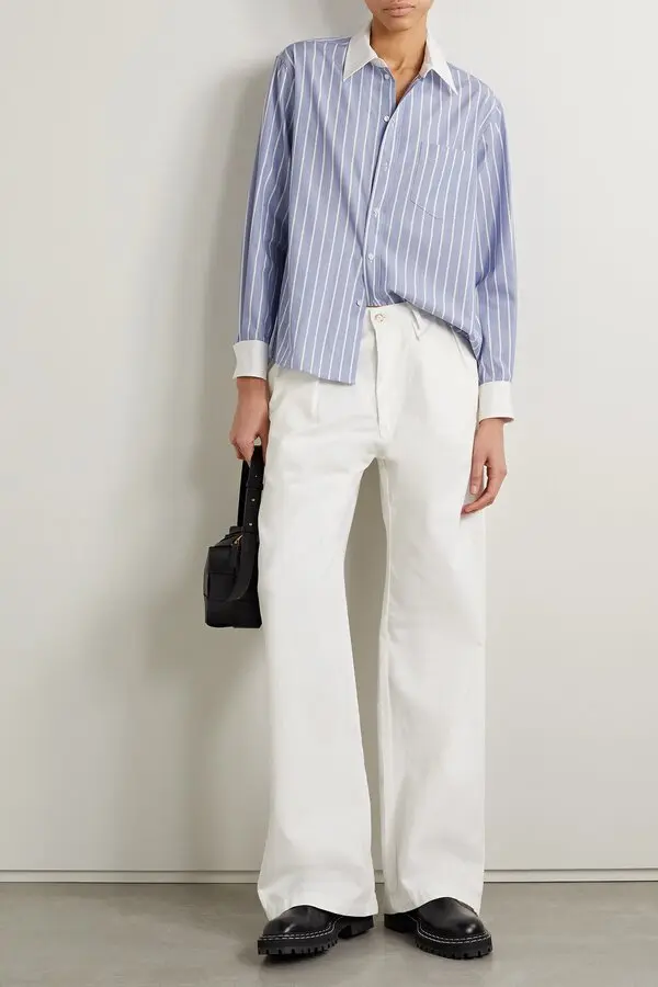 NILI LOTAN Telma Striped Cotton-poplin Shirt