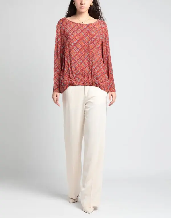 Rosso35 Geometric-print Crepe Top - Tomato Red