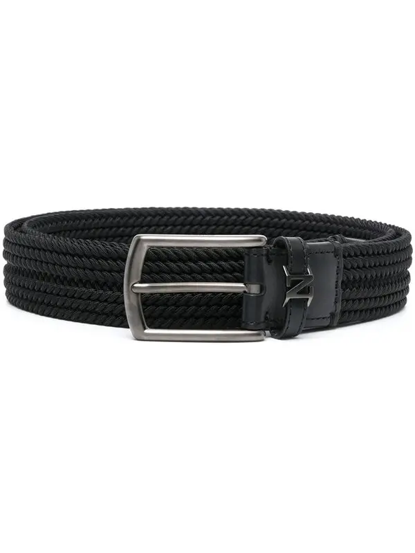 Zegna Triple Stitch Interwoven Buckle Belt - Black