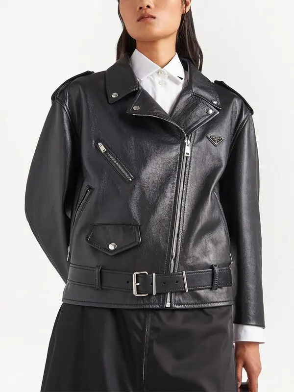 Prada Triangle-plaque Leather Jacket