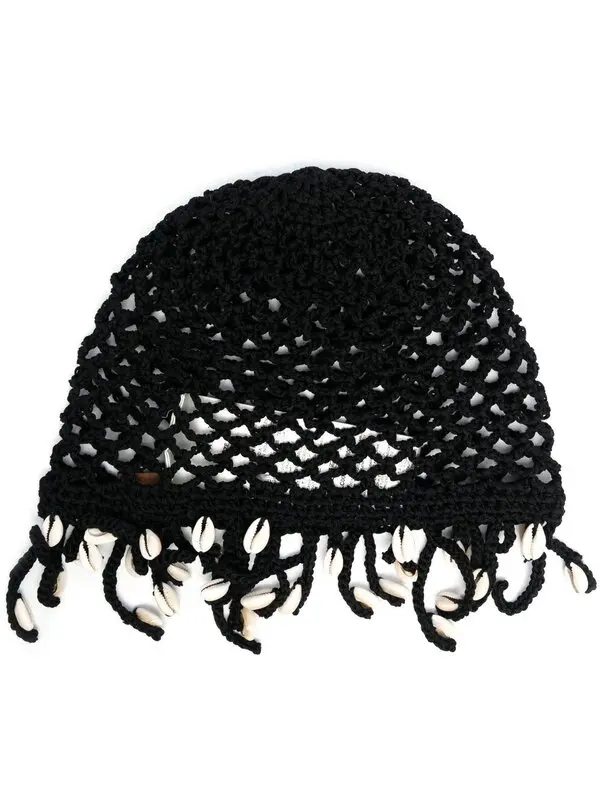 Alanui Crochet Knit Cowrie Shell Embellished Hat