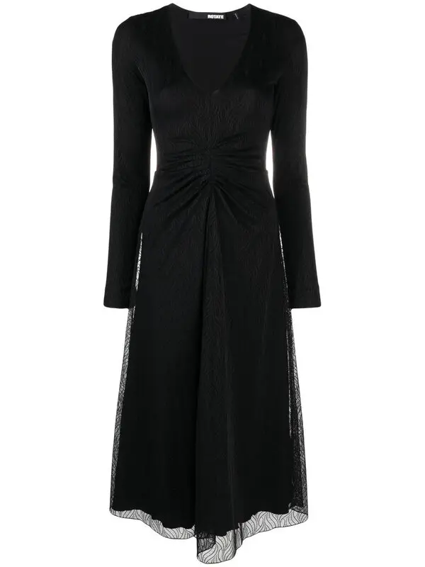 ROTATE BY BIRGER CHRISTENSEN Sierra Ruched Detail Midi Dress - Black