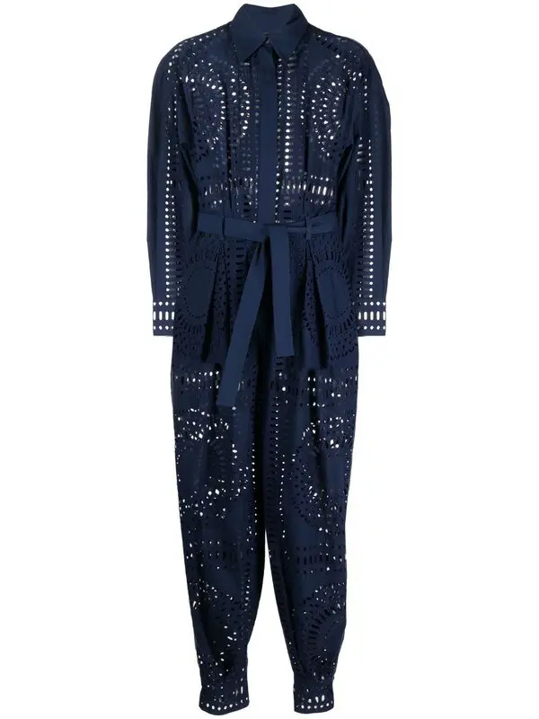 Alberta Ferretti Broderie Anglaise Belted Jumpsuit