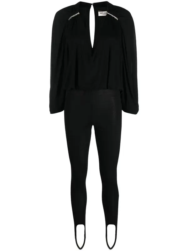 Saint Laurent Open-sleeve Embellished Jumpsuit - Black