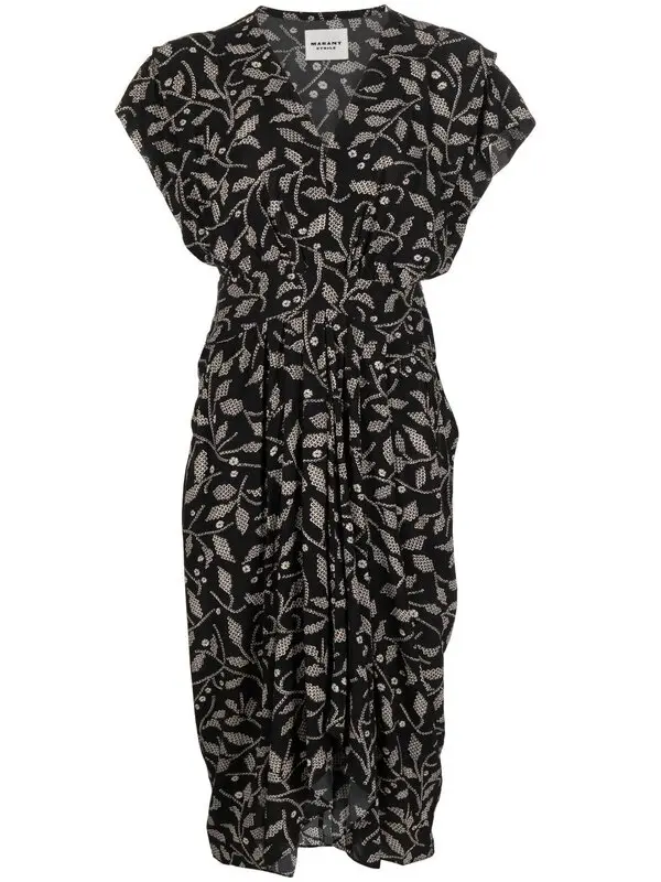 MARANT ETOILE Almeya Leaf Print V-neck Midi Dress