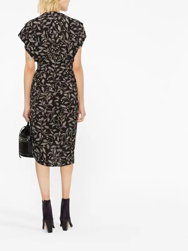 MARANT ETOILE Almeya Leaf Print V-neck Midi Dress