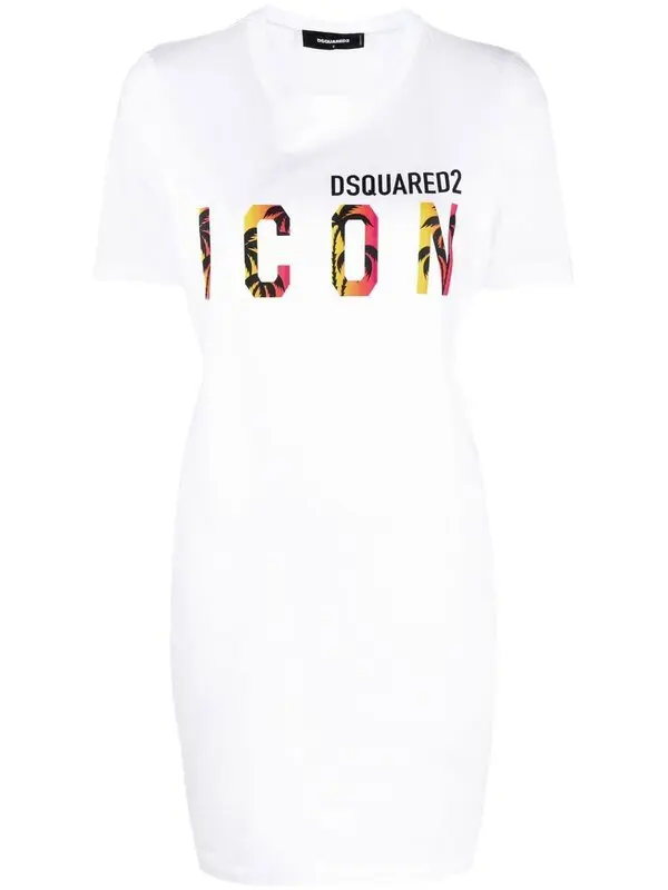 Dsquared2 Icon Sunset Palm T-shirt Dress - White