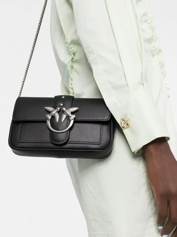 Pinko Love Birds Diamond Cut Buckle Small Crossbody Bag - Black