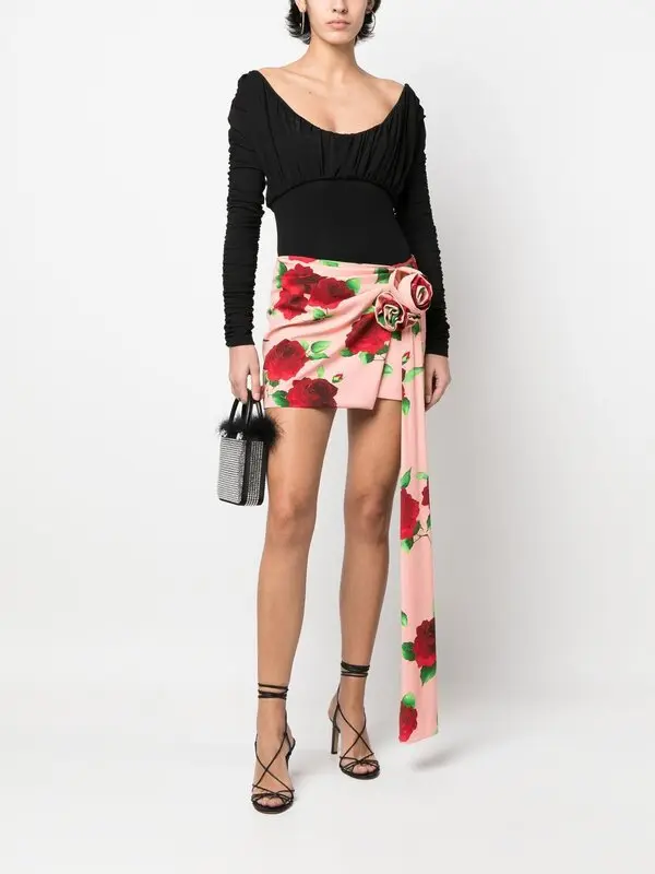 Magda Butrym Rose-print Draped Miniskirt - Pink