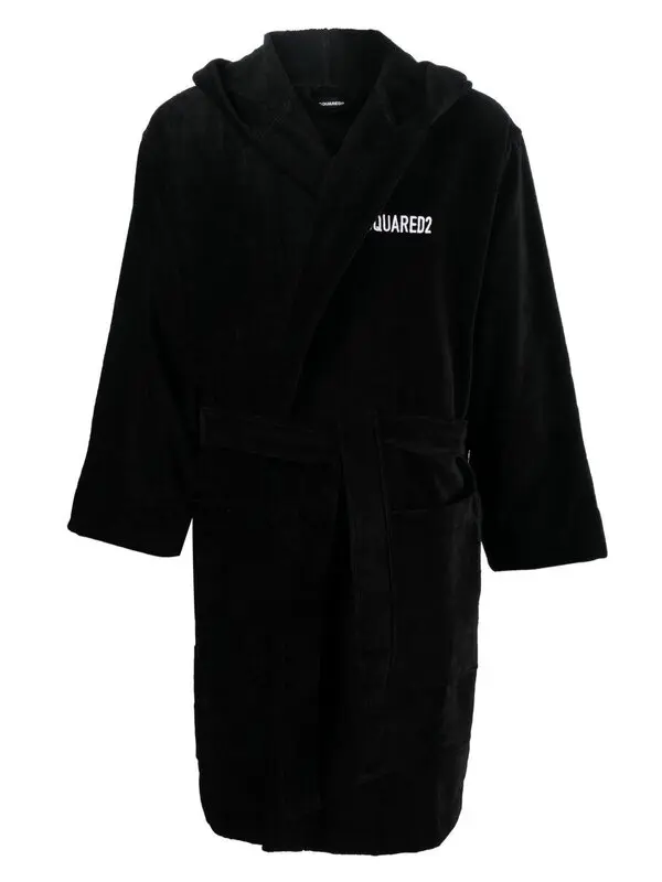 Dsquared2 Logo-detail Hooded Bathrobe - Black