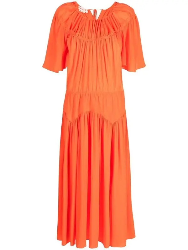 Marni Gathered-detailing Silk Midi Dress - Orange