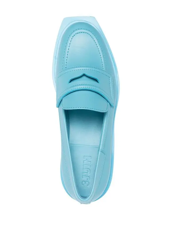 3JUIN Leather Penny Loafers - Blue